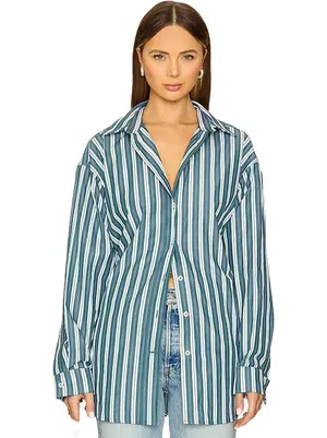 Remain Birger Christensen Oversize Pintuck Shirt - Rainforest Combo