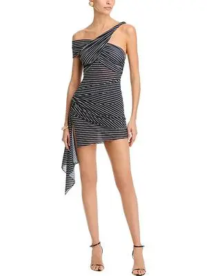 Ronny Kobo Izel Asymmetric Striped Mini Dress - Navy Ivory