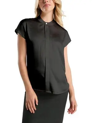 MARION Satin Maternity Nursing Shell Top - Black