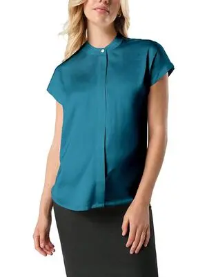 MARION Satin Maternity Nursing Shell Top - Peacock
