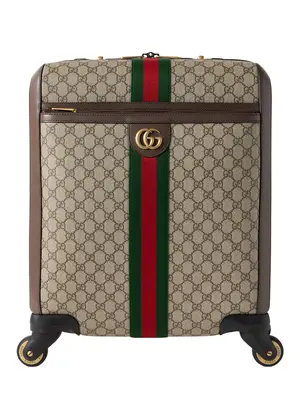 Gucci Savoy Leather-trimmed Printed Coated-canvas Suitcase - Brown