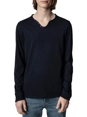 Zadig&Voltaire Monastir Cotton Long Sleeve Henley - Encre