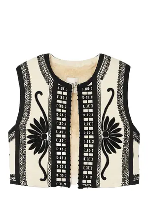 Sea Ambrose Cropped Embroidered Vest - Cream