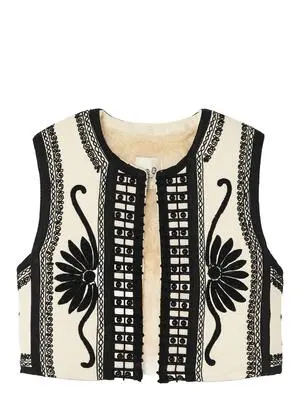 Sea Ambrose Cropped Embroidered Vest - Neutrals