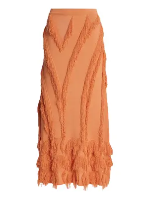 Ulla Johnson Ulla Johnson Astrid Fringed Knit Maxi Skirt Orange