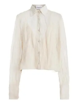 BRANDON MAXWELL The Billie Shrunken Metallic Organza Shirt