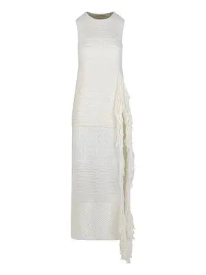 HEIRLOME Selena Fringed Knit Silk Maxi Tunic Dress - Ivory