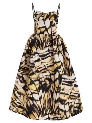 Oscar De La Renta Faille Bustier Midi Dress - Print