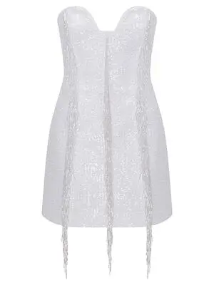 Ila Elodie Beaded Fringed Mini Dress - White