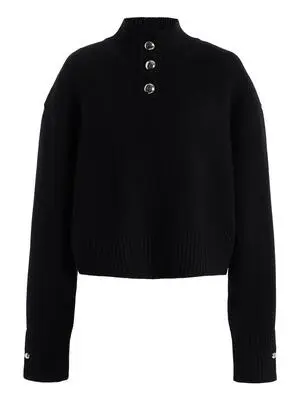 Brandon Maxwell The Rowe Cropped Cashmere Henley Sweater - Black