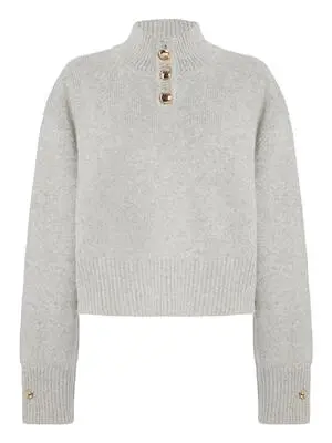 Brandon Maxwell The Rowe Cropped Cashmere Henley Sweater - Grey