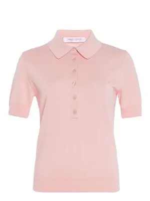 CAROLINA HERRERA Silk-cotton Knit Polo Top S