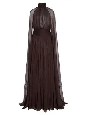 Oscar De La Renta Crinkled Silk Chiffon Caftan - Brown