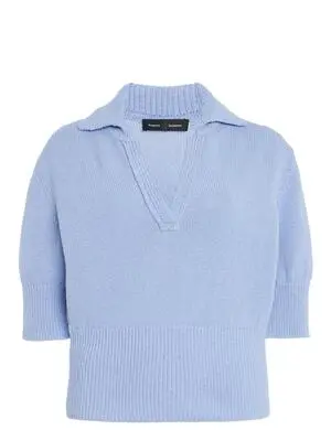 Proenza Schouler Reeve Cropped Knit Polo Shirt - Light Blue