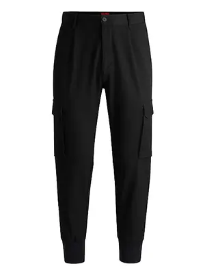 Hugo Cargo-pocket Tapered-leg Stretch-woven Trousers - Black