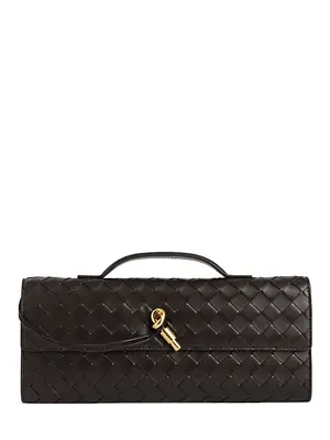 Bottega Veneta Andiamo Intrecciato-Leather Clutch Fondant-m Brass