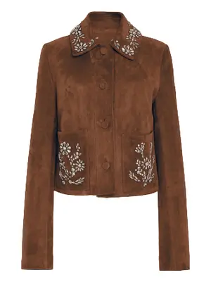 Oscar De La Renta Crystal-embellished Suede Jacket - Brown