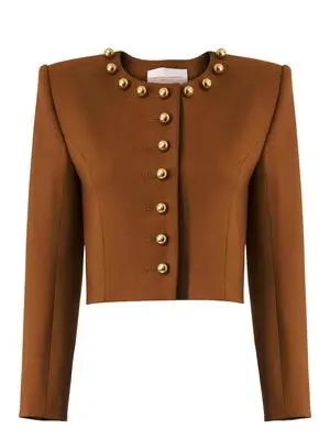 Carolina Herrera Cropped Wool Jacket - Brown