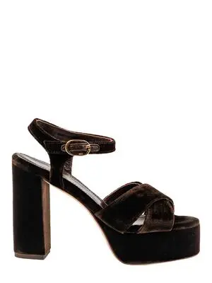 ANDREA GOMEZ Andrea Gomez Velvet Platform Sandals Brown