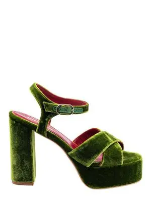 ANDREA GOMEZ Andrea Gomez Velvet Platform Sandals Green