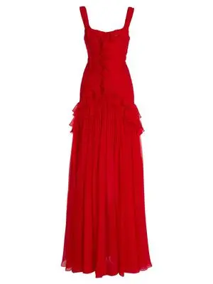 Carolina Herrera Ruffled Silk-chiffon Gown - Red