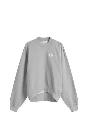 Off-White Embroidered Ow Over Crewneck Top - Grey Melange Lime Cream