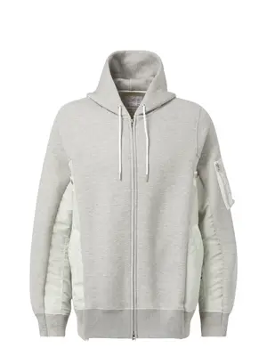 Sacai Cotton Jersey And Technical Twill Hoodie - Grey