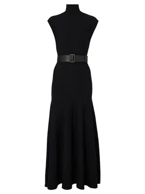 Alaïa Belted Wool-blend Midi Dress - Black