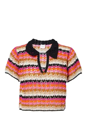 Anna Kosturova Striped Cotton Polo Shirt - Multicoloured