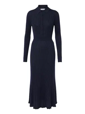 Gabriela Hearst Ardor Ribbed-knit Polo Dress - Blue