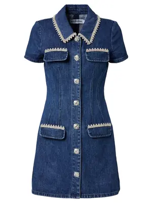 SELF-PORTRAIT Crystal-embellished Denim Minidress - Blue