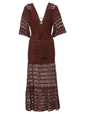 Anna Kosturova Marissa Crochet Midi Dress - Brown