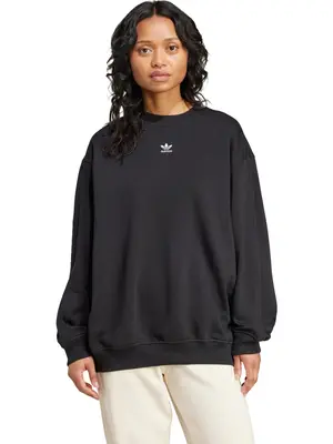 Adidas Essentials Fleece Long Oversized Crew Sweatshirt - Black