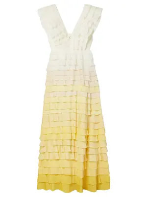 Aje Reflection Ruffled Ombré Plissé-organza Maxi Dress - Yellow