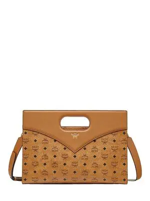 Mcm Diamond Vi Leather And Canvas Handbag - Cognac