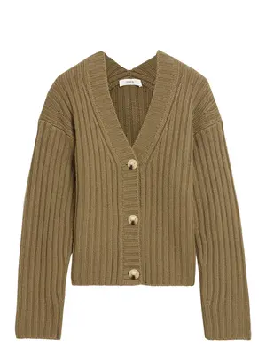 Vince Ribbed Wool And Cashmere-blend Cardigan - Army Green