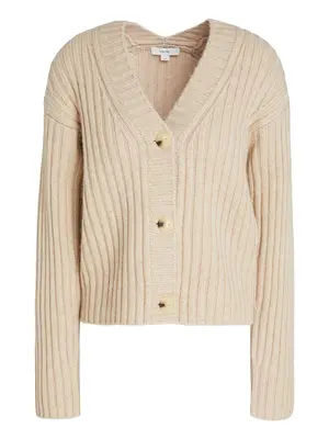 Vince Ribbed Wool And Cashmere-blend Cardigan - Beige