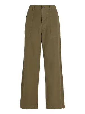 NILI LOTAN Cotton And Linen-blend Twill Wide-leg Pants - Army Green
