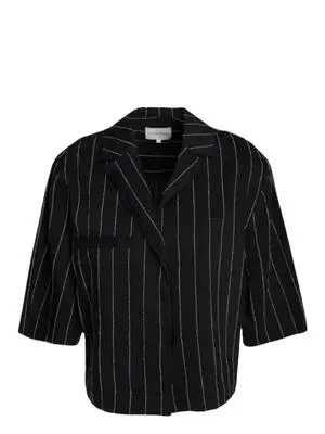 Loulou De Saison Loulou Studio Iago Cropped Pinstriped Shirt - Black