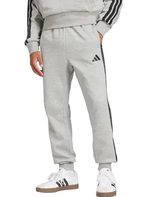 Adidas Essentials 3-stripes Fleece Pants - Medium Grey Heather / Black