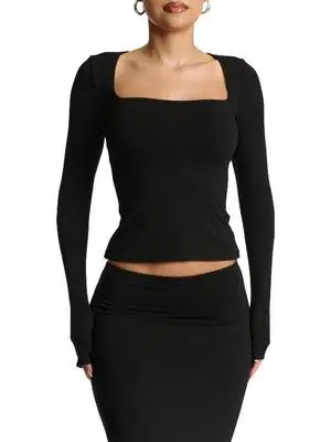Naked Wardrobe Square Neck Crop Top - Black