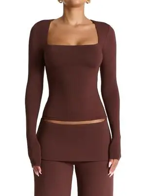 Naked Wardrobe Naked Wardrobe Square Neck Crop Top Chocolate