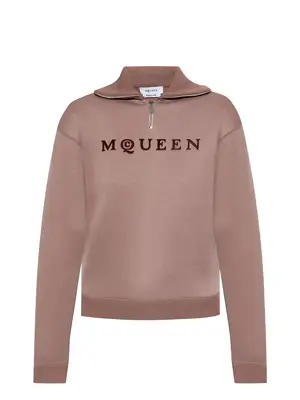 Alexander McQueen Logo-embroidered Half Zip Sweatshirt - Pink