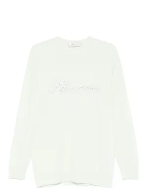 Blumarine Rhinestone-logo Sweater - Green