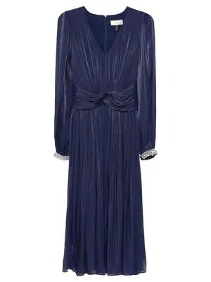 NISSA Pleated Chiffon Midi Dress - Blue