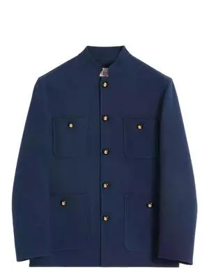Valentino Garavani Double Wool Jacket With Mandarin Collar - Blue