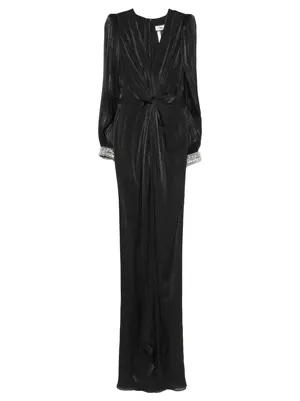 NISSA Twist-detail Plissé Maxi Dress - Black
