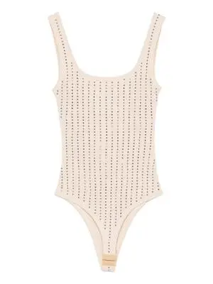Attico Crystal-embellished Bodysuit - Neutrals