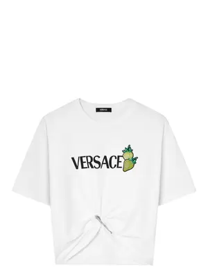 Versace Strawberry Garden Safety Pin Cropped T-shirt - White