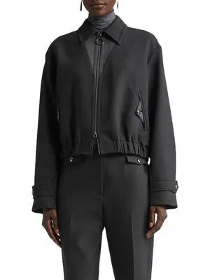 St. John Double Face Luxe Ponte Bomber Jacket - Dark Heather Grey